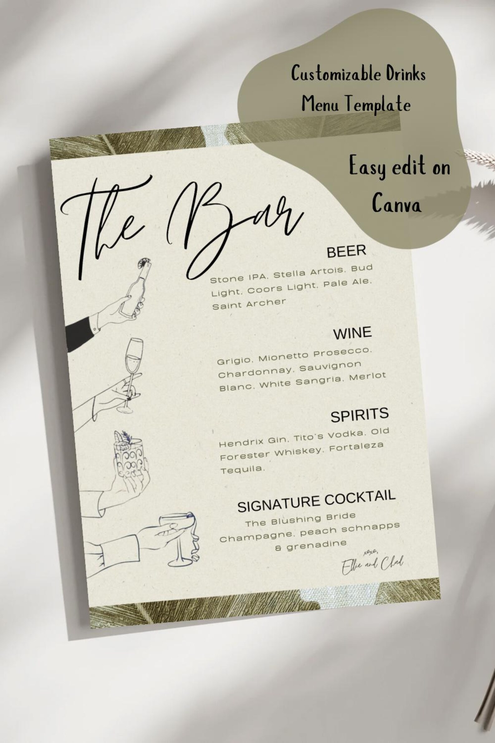 Wedding Bar Menu Template, Wedding Drink Menu Template, Modern ...