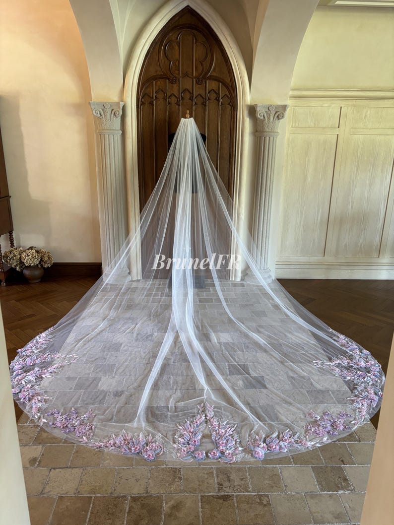 Pink Rhinestone Flower Veil Wedding Bridal Veil Custom Veil With Comb ...