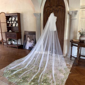 Green Botanical Veil Cathedral Veil Wedding Bridal Wedding Veil Custom ...