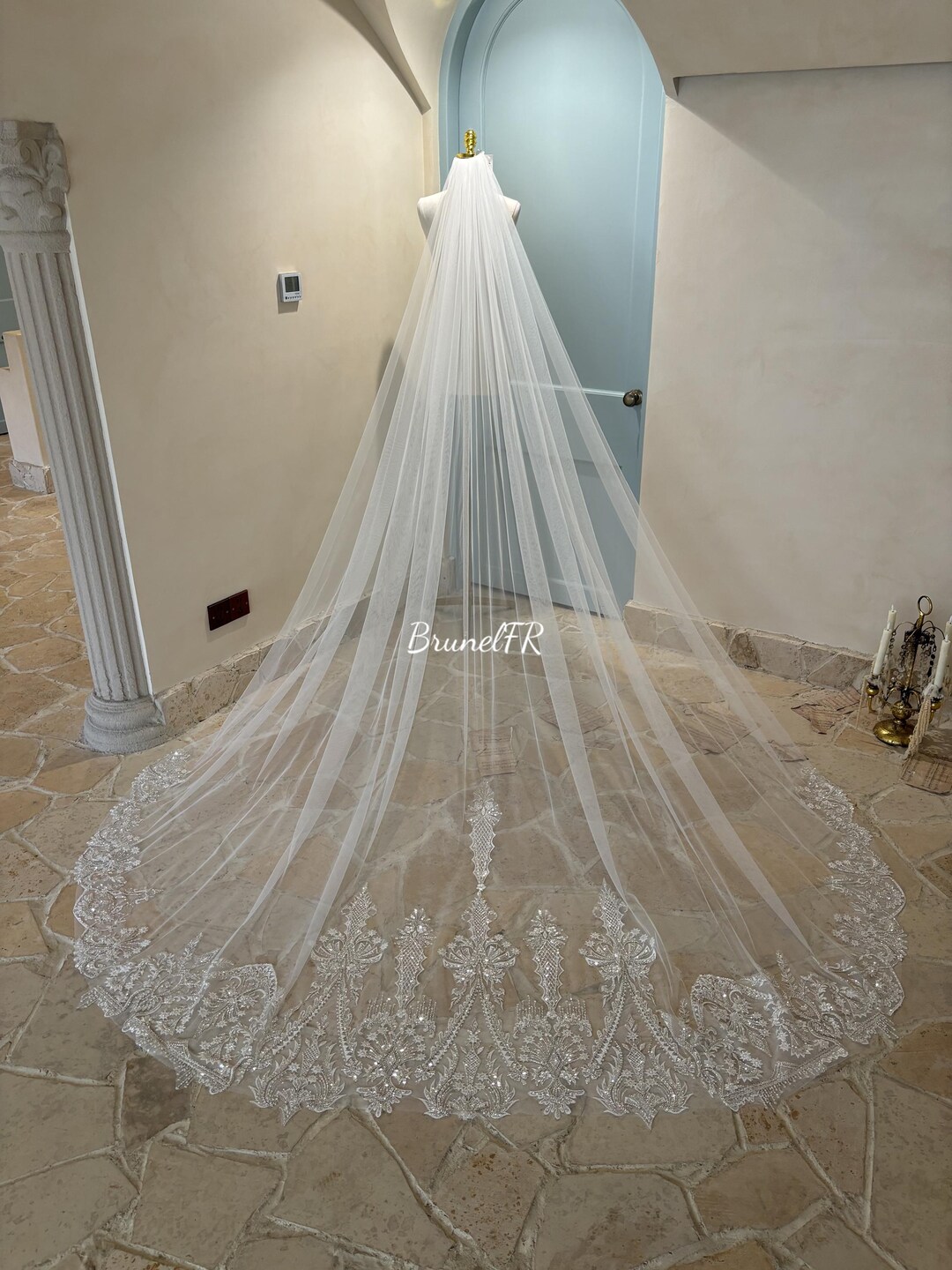 Baroque Cathedral Veil Stunning Sequined Veil Glam Lace Veil Ivory ...