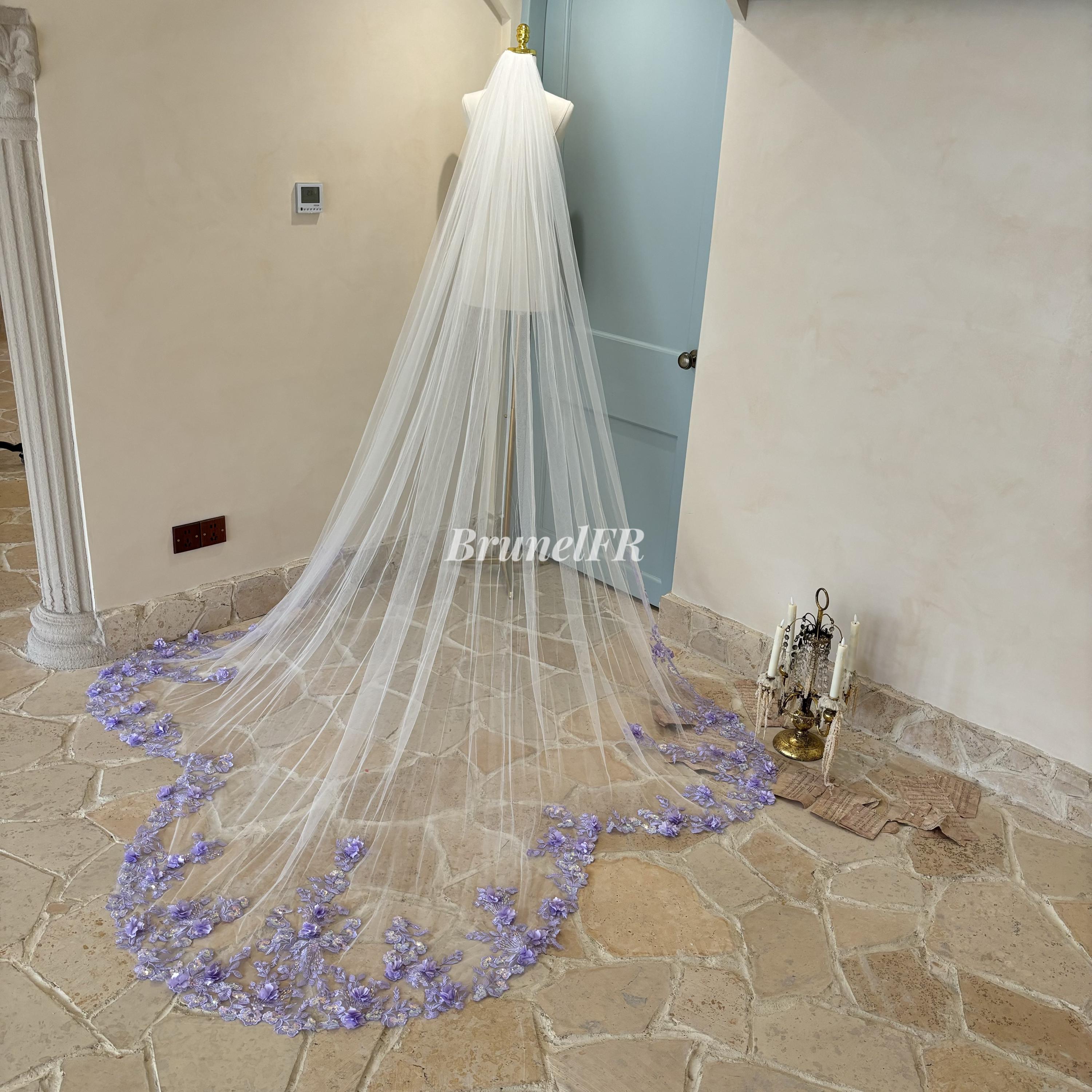 Light Purple 3D Applique Veil Stunning Sequins Veil Colorful Veil 1 ...