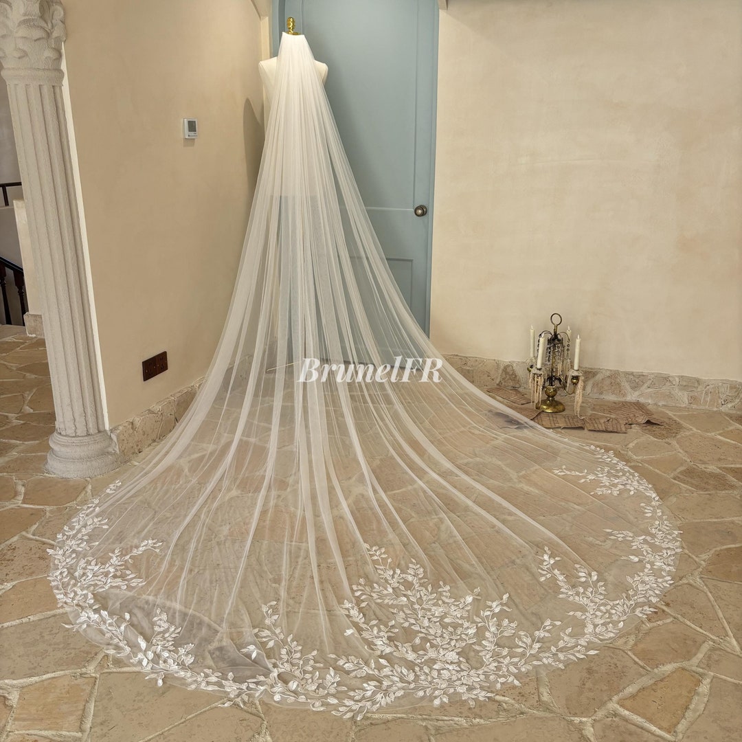 White Leaf Lace Veil Stunning Veil Elegant Plant Veil 1 Layer Veil ...