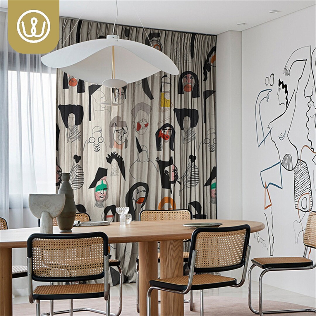 Graffiti-art Curtains Funny Face Patterns Window Curtains Balcony ...