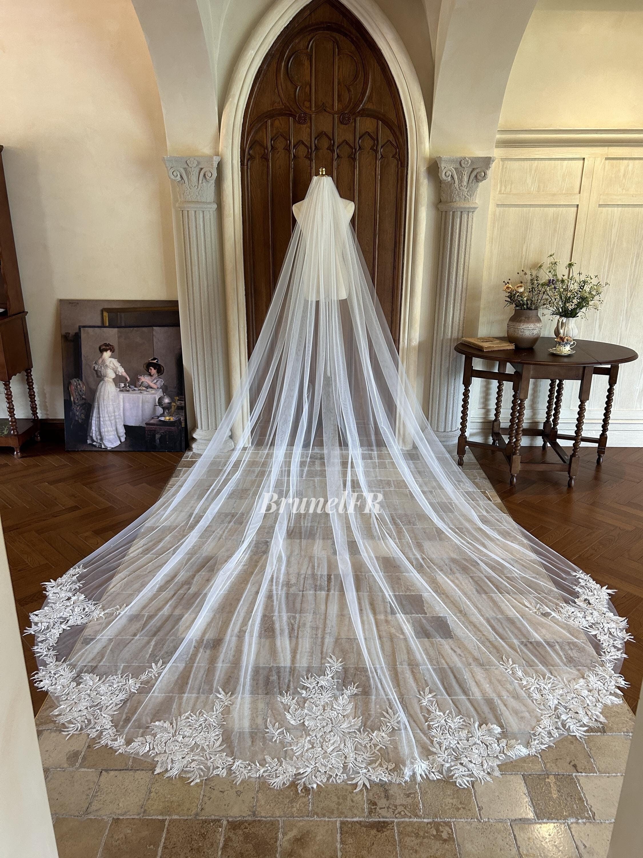 Lace Flower Leaf Veil Cathedral Veil Wedding Bridal Wedding Veil Custom ...