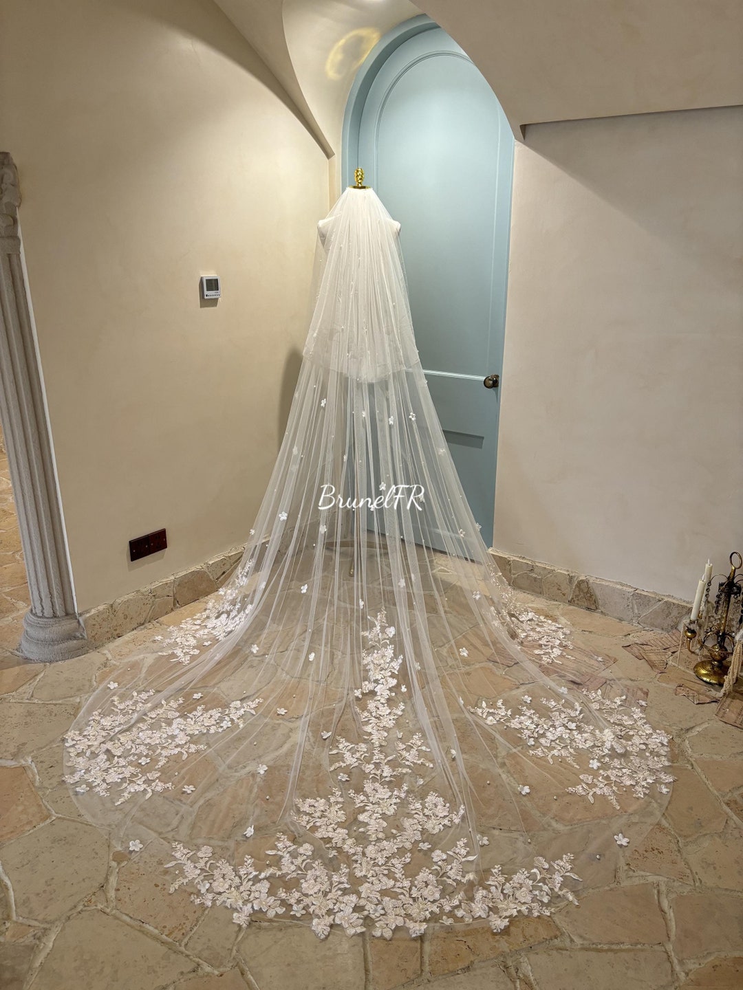 Spring Pink Champagne Flower Veil Double Layers Veil Bridal Cathedral ...
