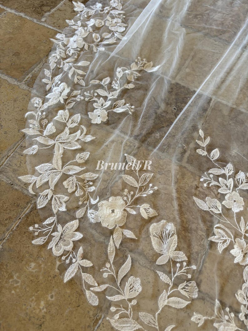 Elegant Flower Veil Cathedral Veil Wedding Bridal Veil Custom Length ...