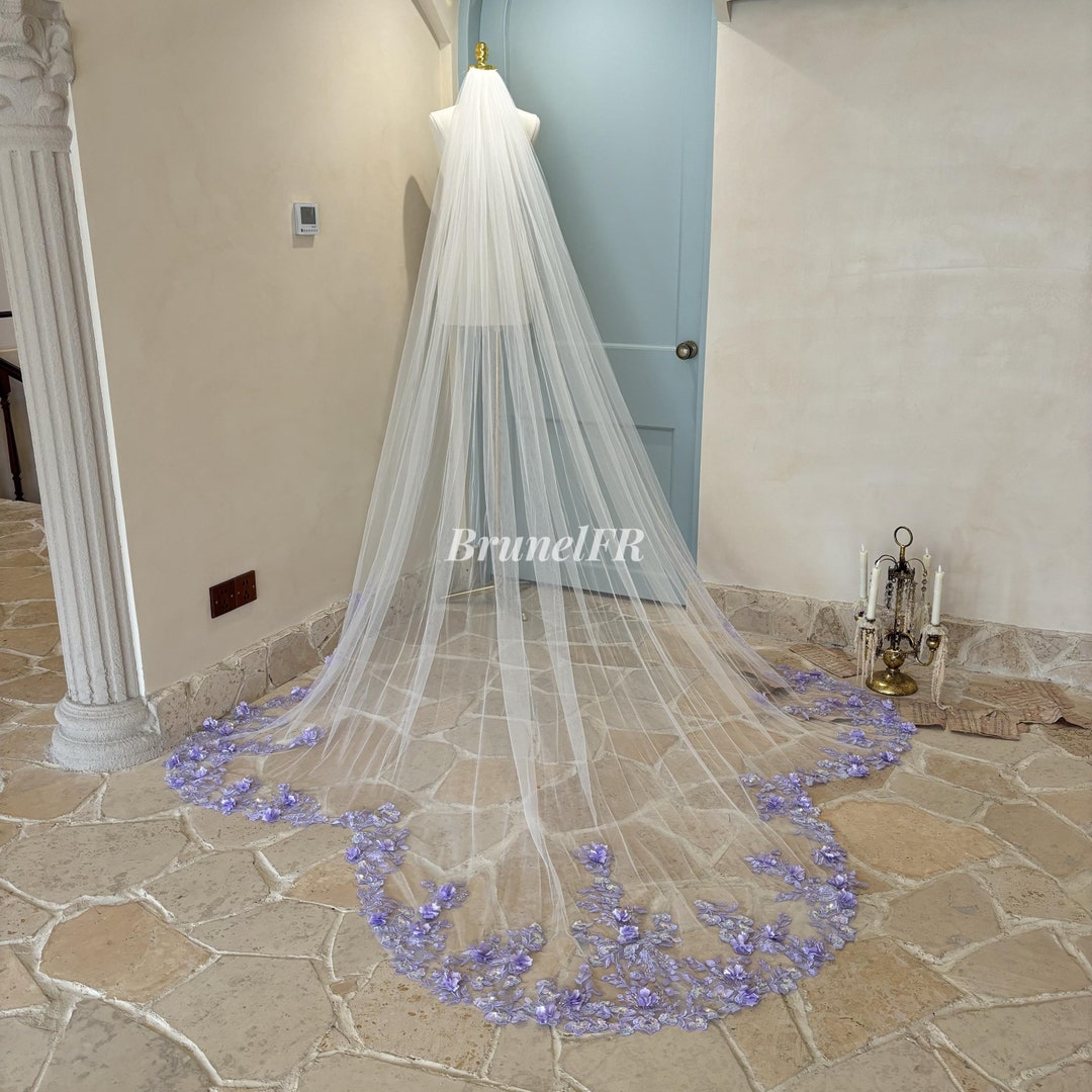 Light Purple 3D Applique Veil Stunning Sequins Veil Colorful Veil 1 ...