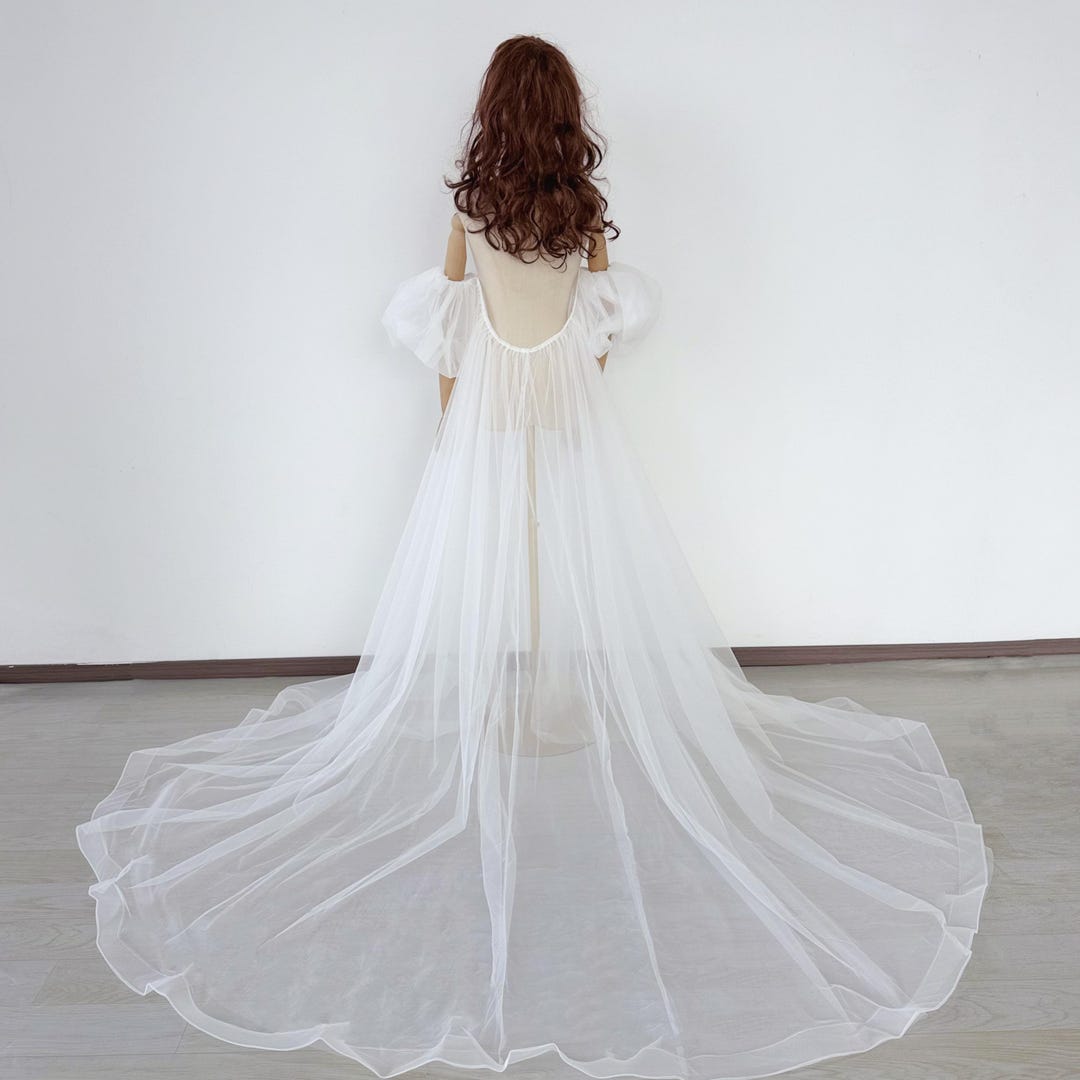 Soft Tulle Bridal Cape Ivory off Shoulder Sleeves With Long Train ...