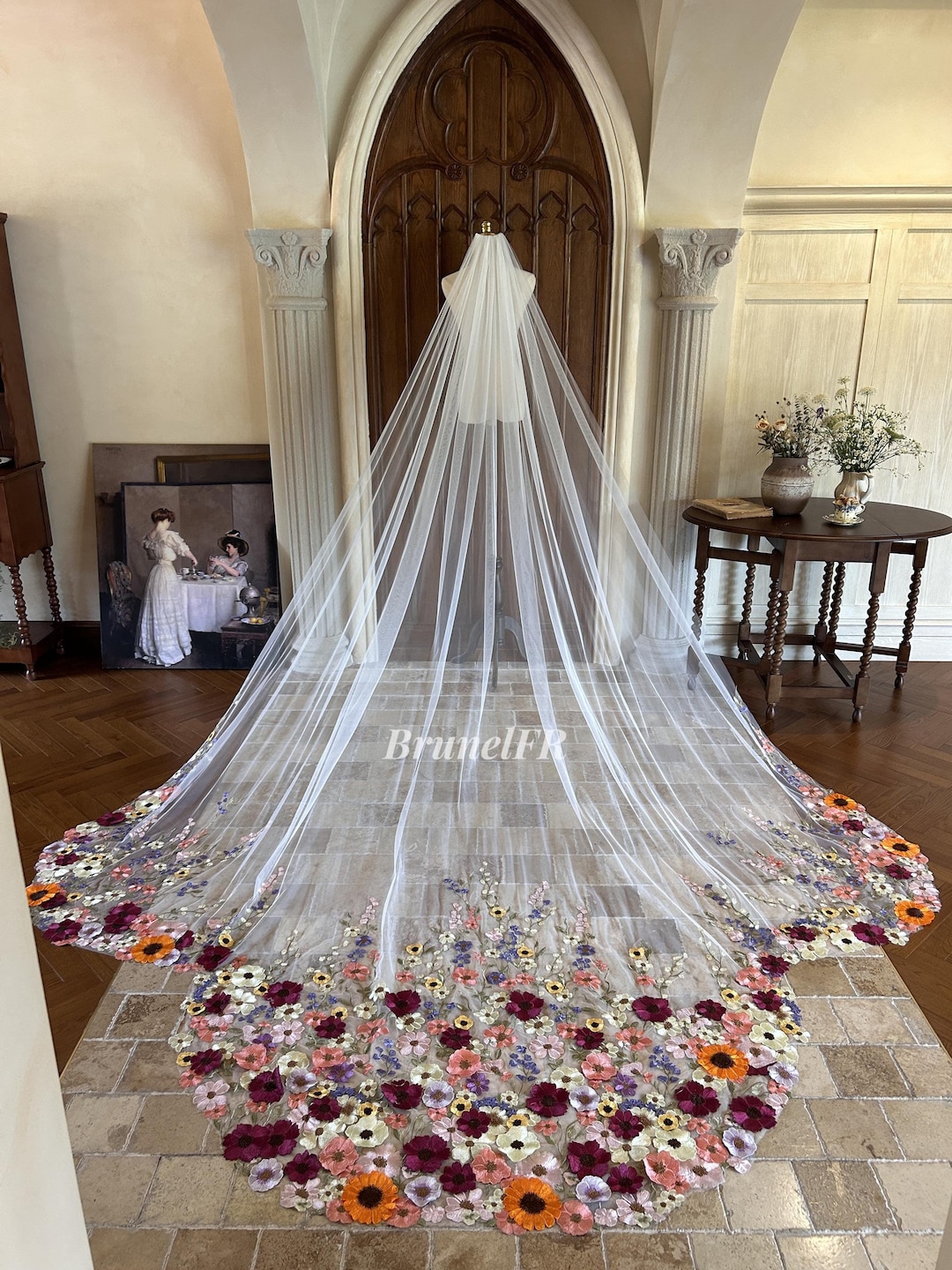 Colorful Daisy Veil Gorgeous Flowery Veil Fairy Cathedral Veil Wedding ...