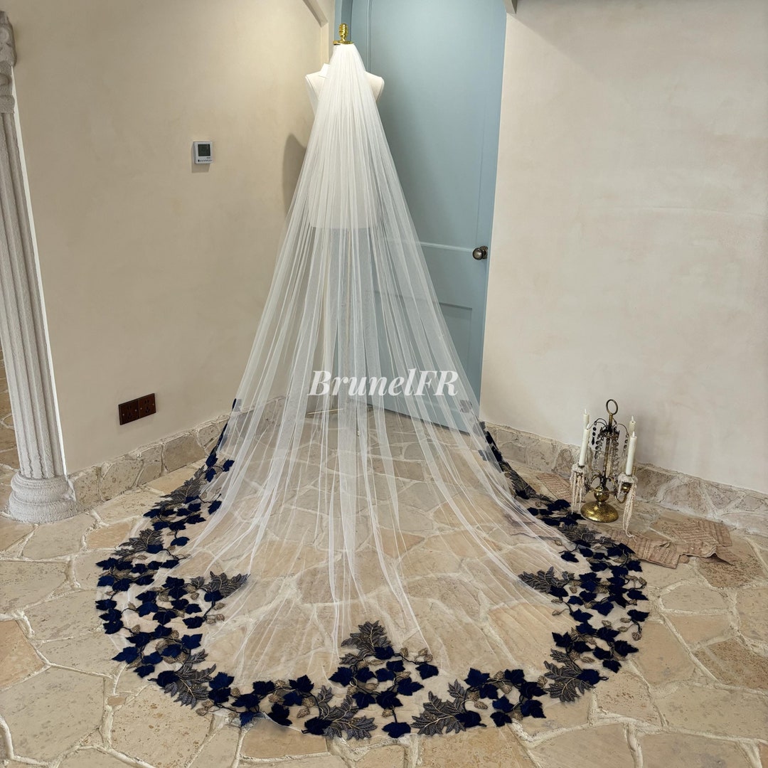 Dark Blue Maple Leaf Lace Veil Special Stunning Veil 1 Layer Veil ...