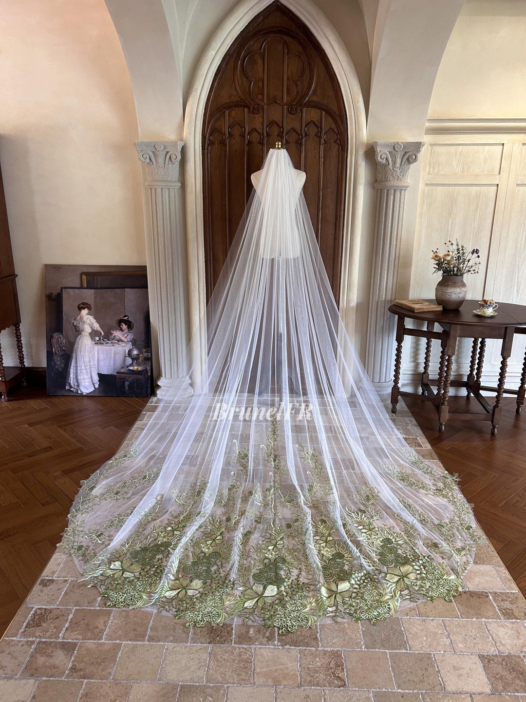 Green Botanical Veil Cathedral Veil Wedding Bridal Wedding Veil Custom ...
