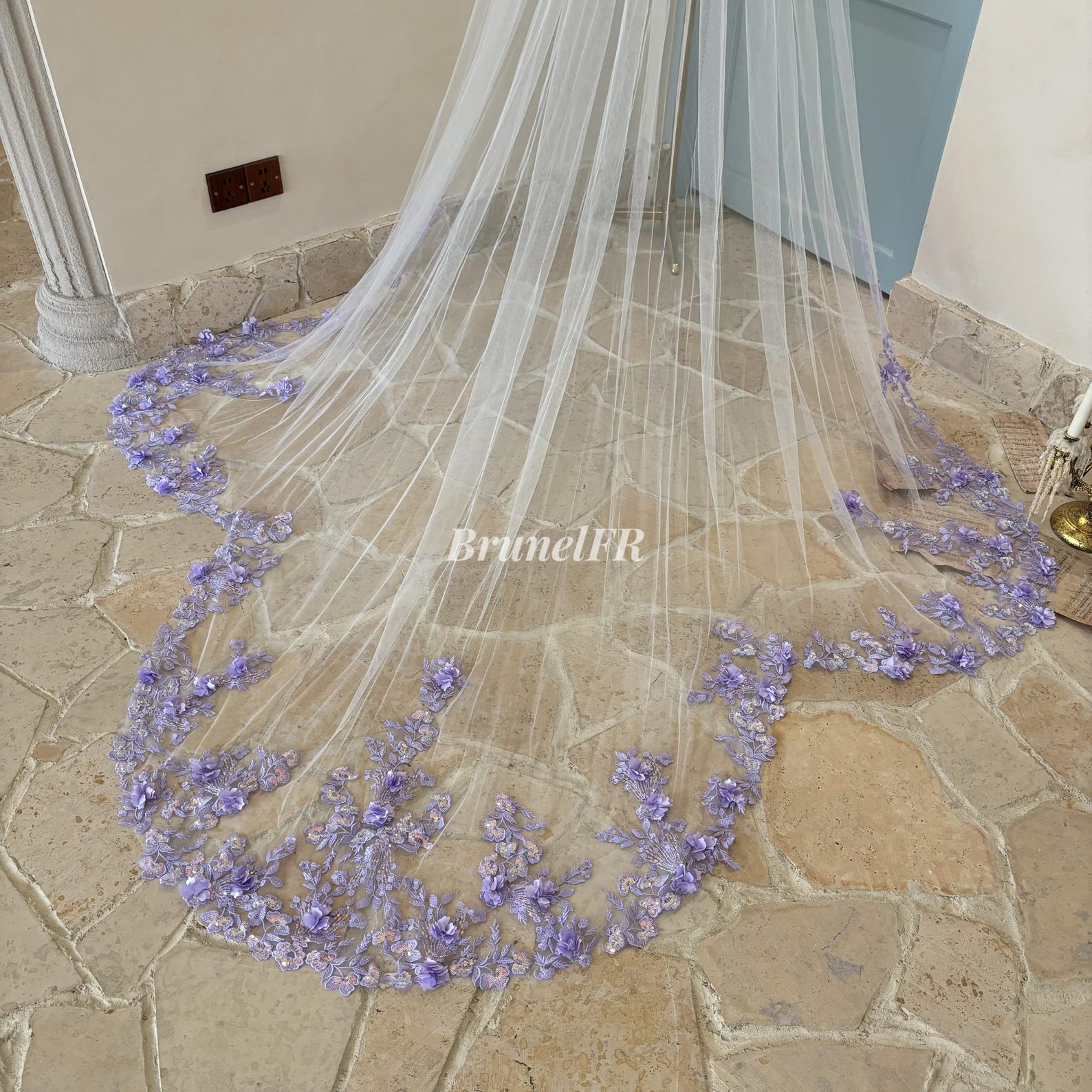 Light Purple 3D Applique Veil Stunning Sequins Veil Colorful Veil 1 ...