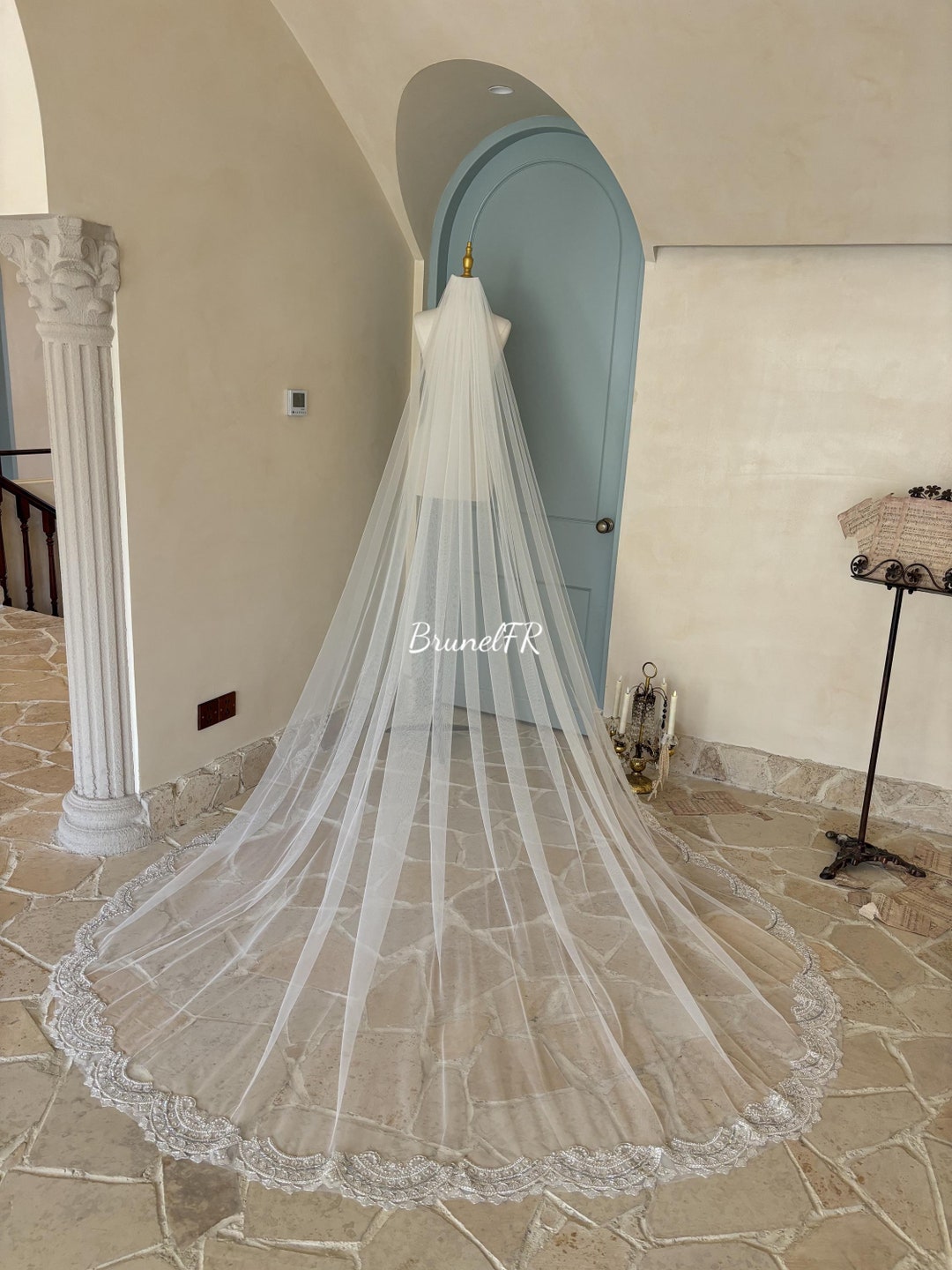 Glitter Beading Veil Sequin Edge Veil Stunning Lace Veil Cathedral Veil ...