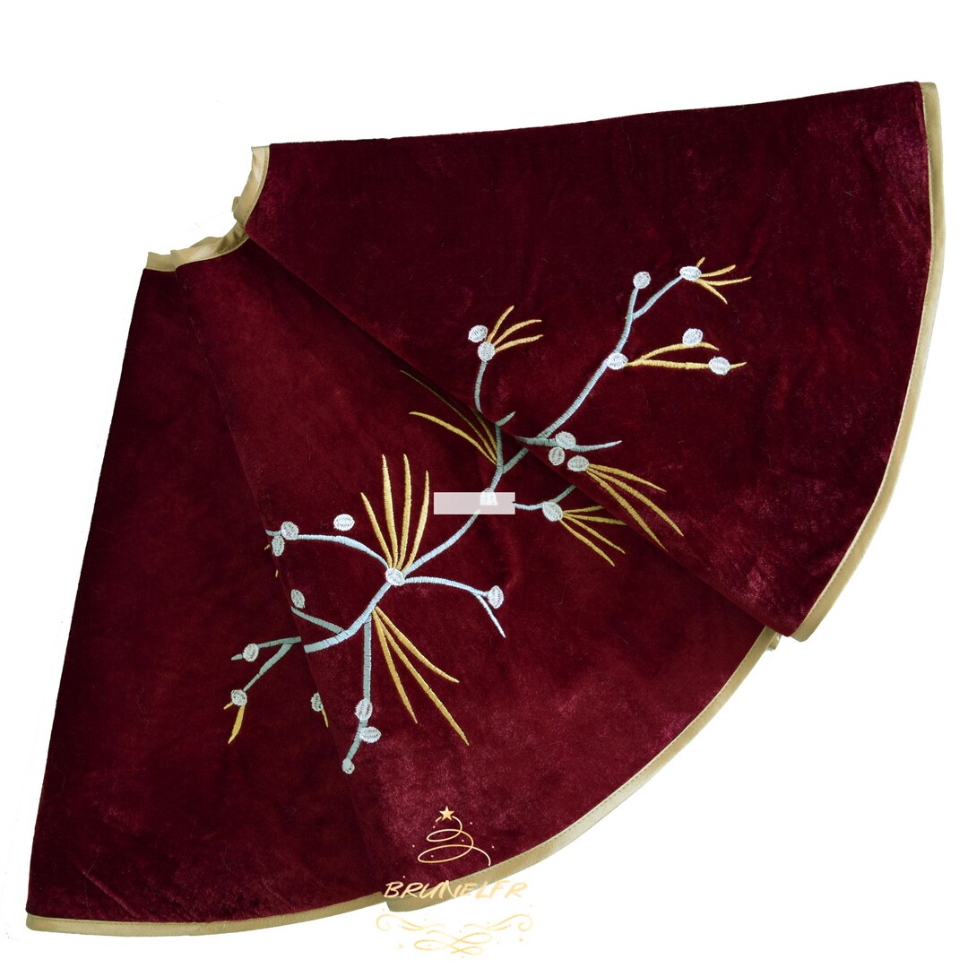 Red Luxury Velvet Skirts With Gold Embroidered Flower Christmas Tree Skirt Christmas Home