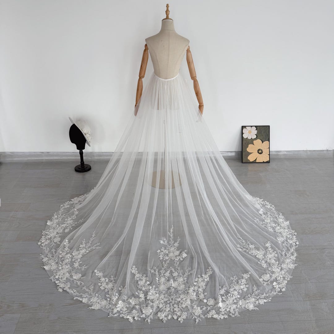 Luxury Beaded Lace Bridal Train Wedding Detachable Overskirt Floral ...