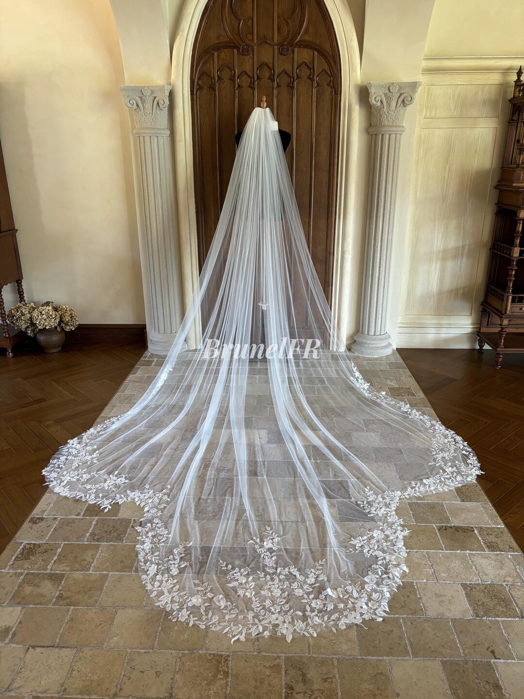 Elegant Flower Veil Cathedral Veil Wedding Bridal Veil Custom Length ...