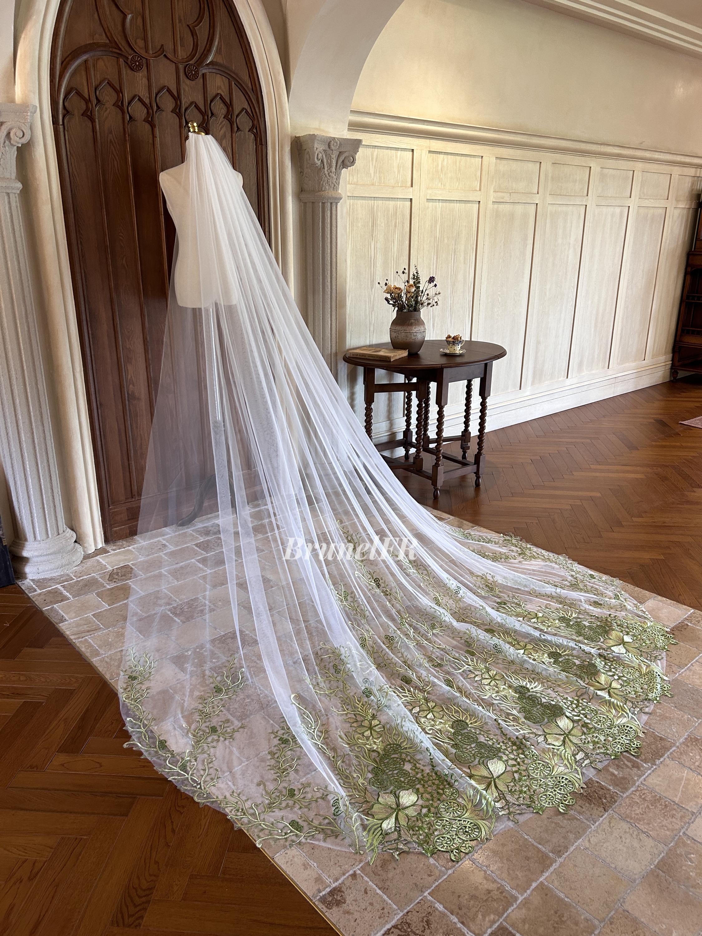 Green Botanical Veil Cathedral Veil Wedding Bridal Wedding Veil Custom ...