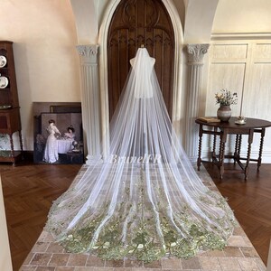 Green Botanical Veil Cathedral Veil Wedding Bridal Wedding Veil Custom ...