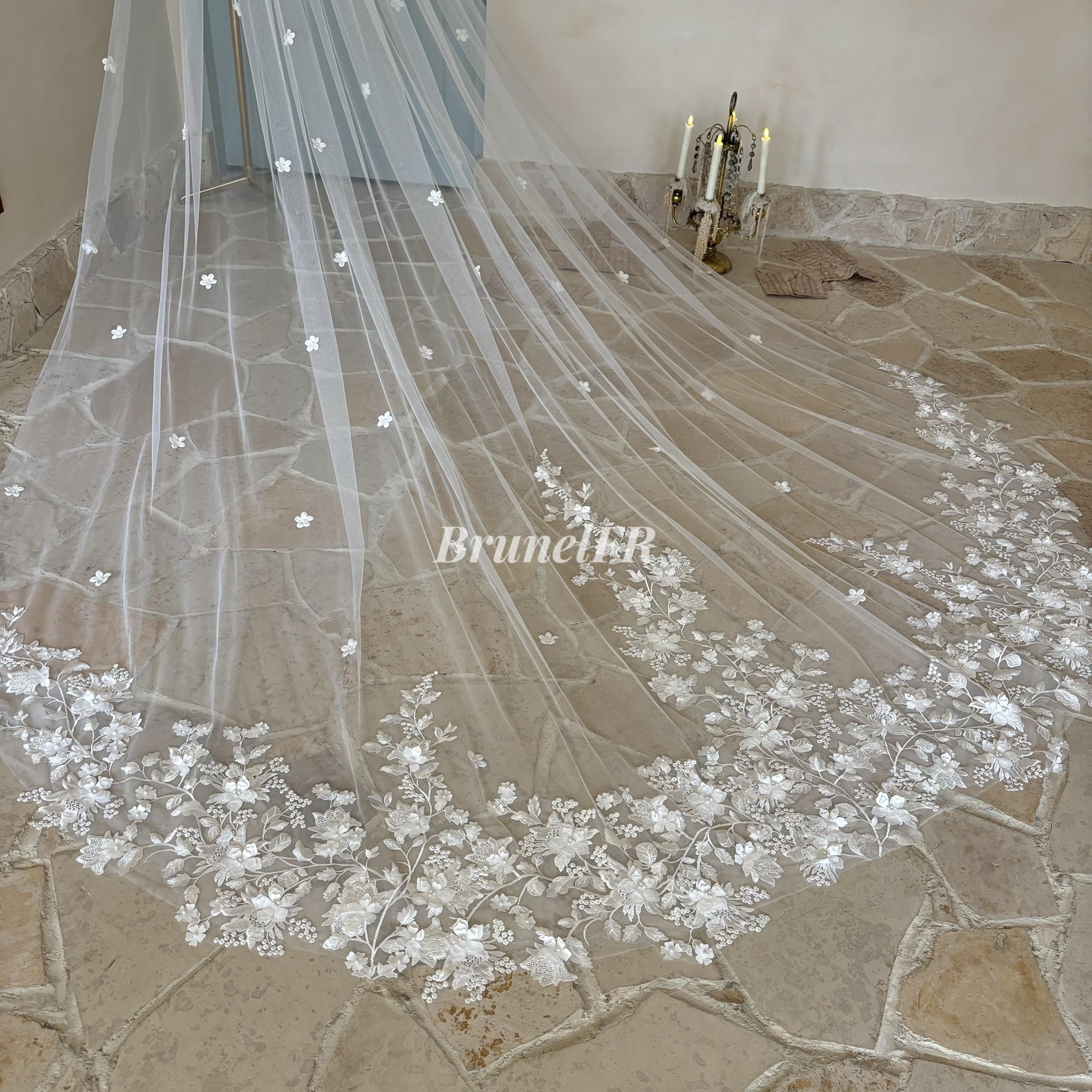 Small Flower Pearl Veil Lace Stunning Veil 1 Layer Veil Bridal Veil ...