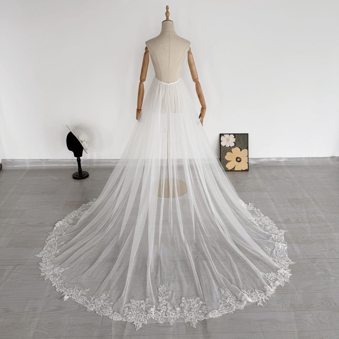 Beaded Lace Wedding Train Removable Lace Trim Overskirt Floral Lace ...