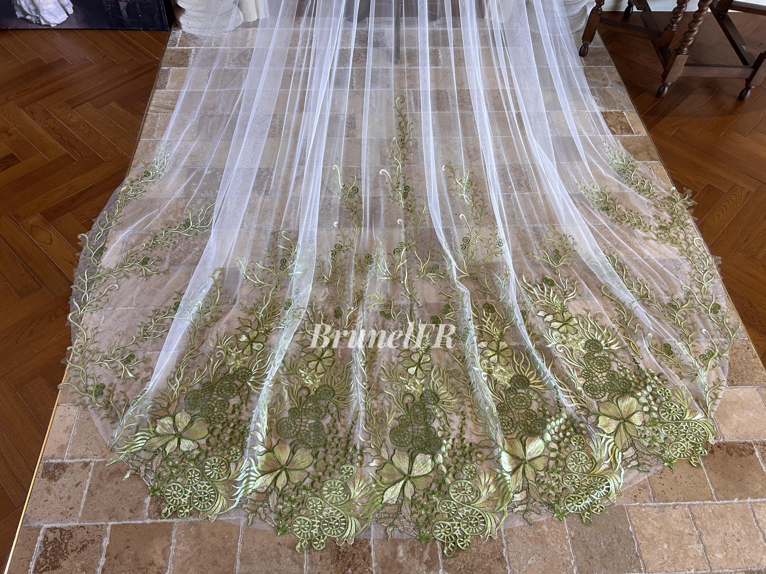 Green Botanical Veil Cathedral Veil Wedding Bridal Wedding Veil Custom ...