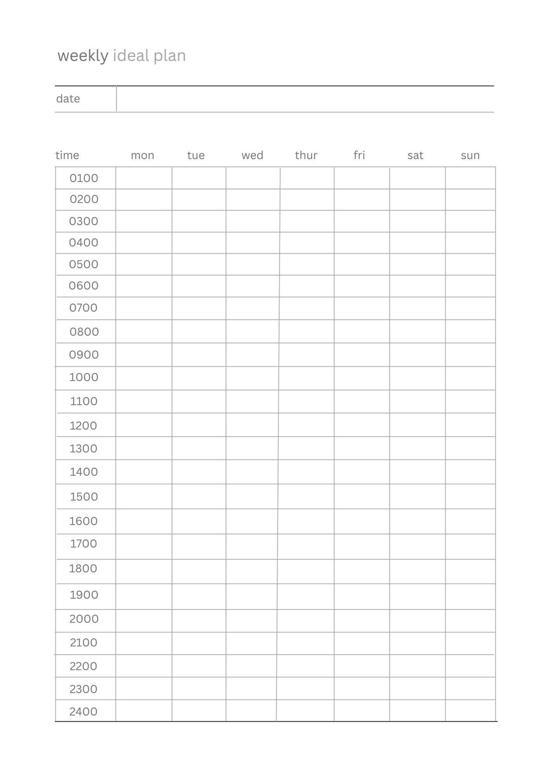 Minimal Ideal Week Printable - Etsy