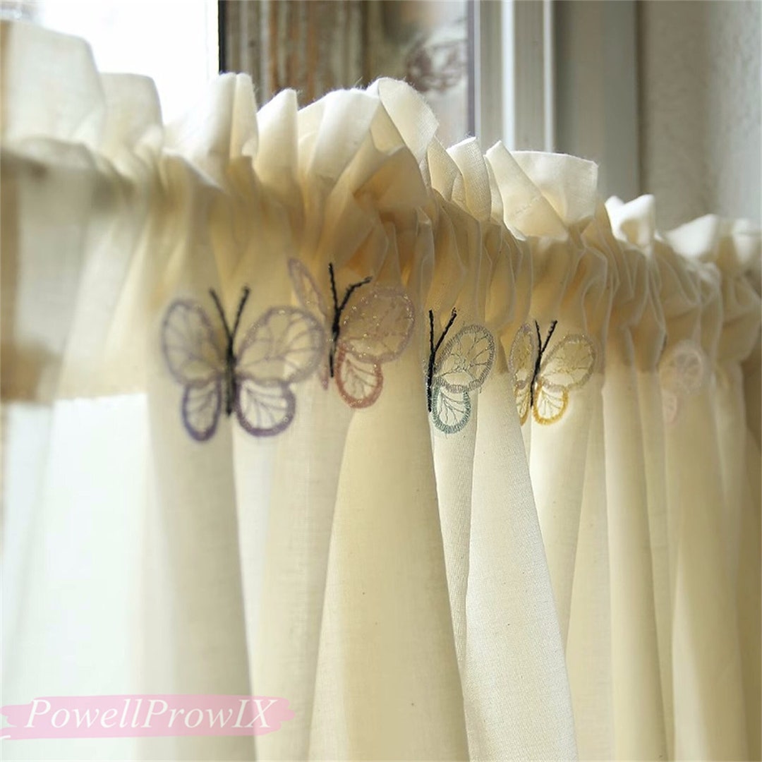 Off-white Butterfly Pure Cotton Embroidery Door Curtain Short Curtain ...