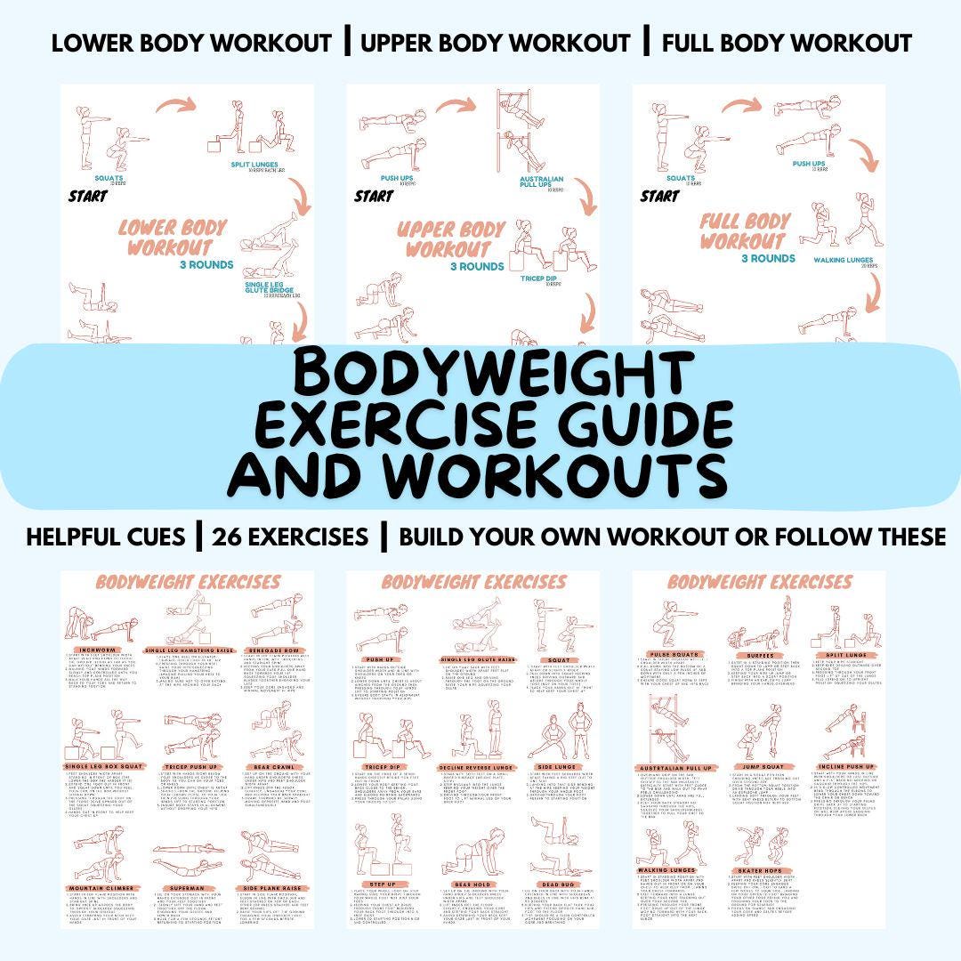 Full Body Workout Guide, Home Workout Plan, Printable Workout Bundle ...