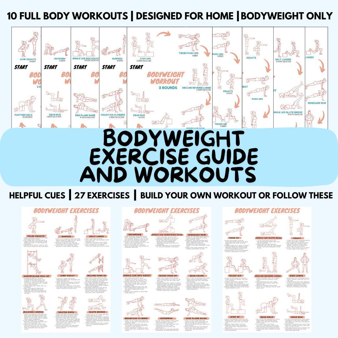 Full Body Workouts Bodyweight Only, Home Workout Planner, Printable ...