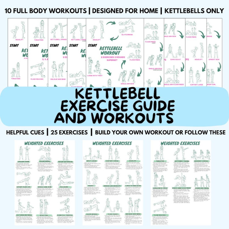 Full Body Workouts Kettlebells Only, Home Workout Planner, Printable Workout Bundle, Fitness ...