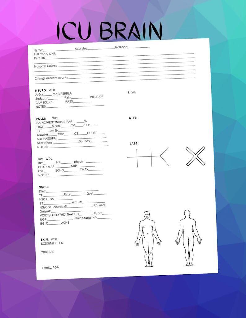 ICU (intensive Care) Nurse Report Sheet (brain) Dayshift/nightshift One ...