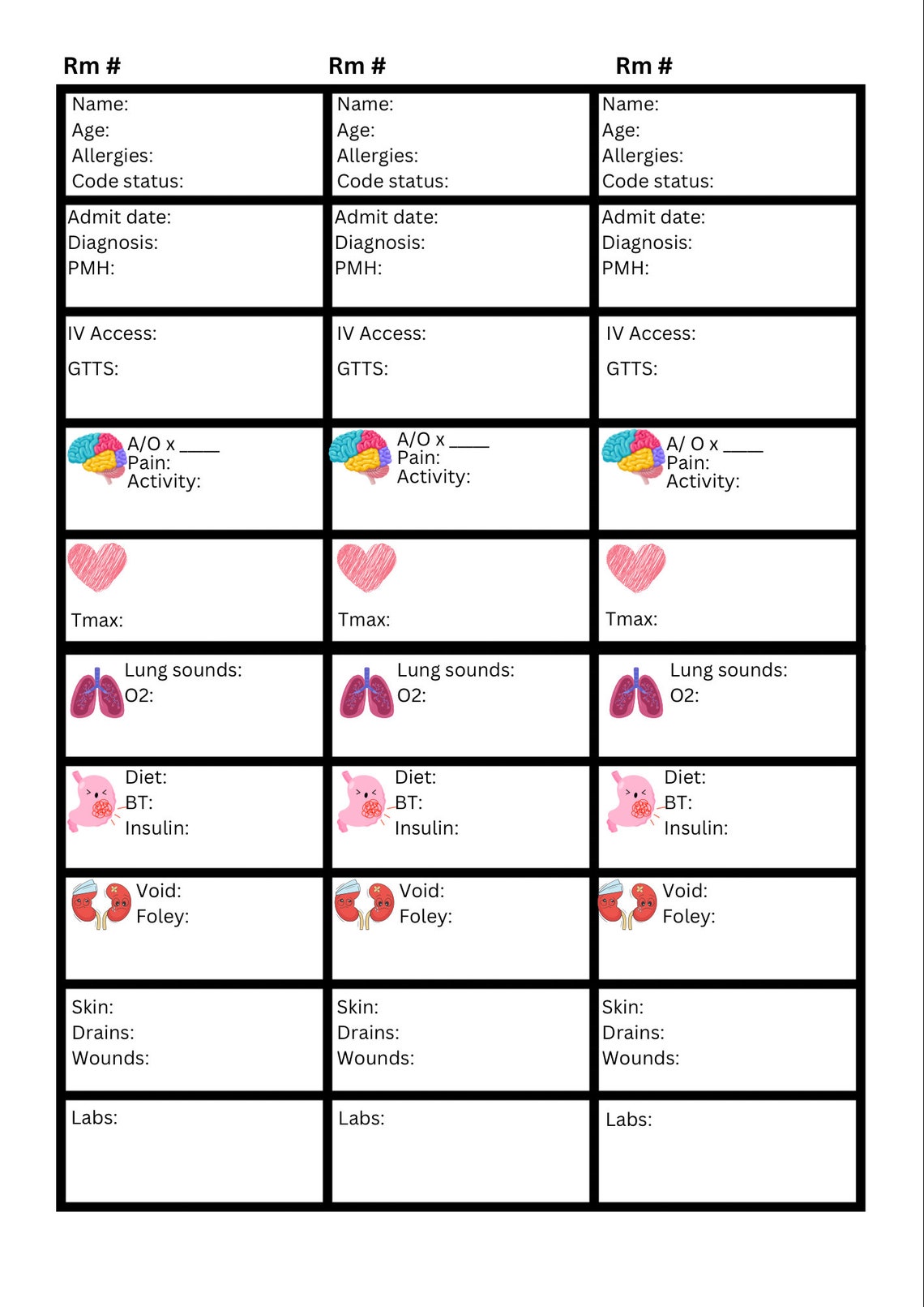 3 Patient Nurse Report Sheet, Simple to Use Nurse Brain - Etsy