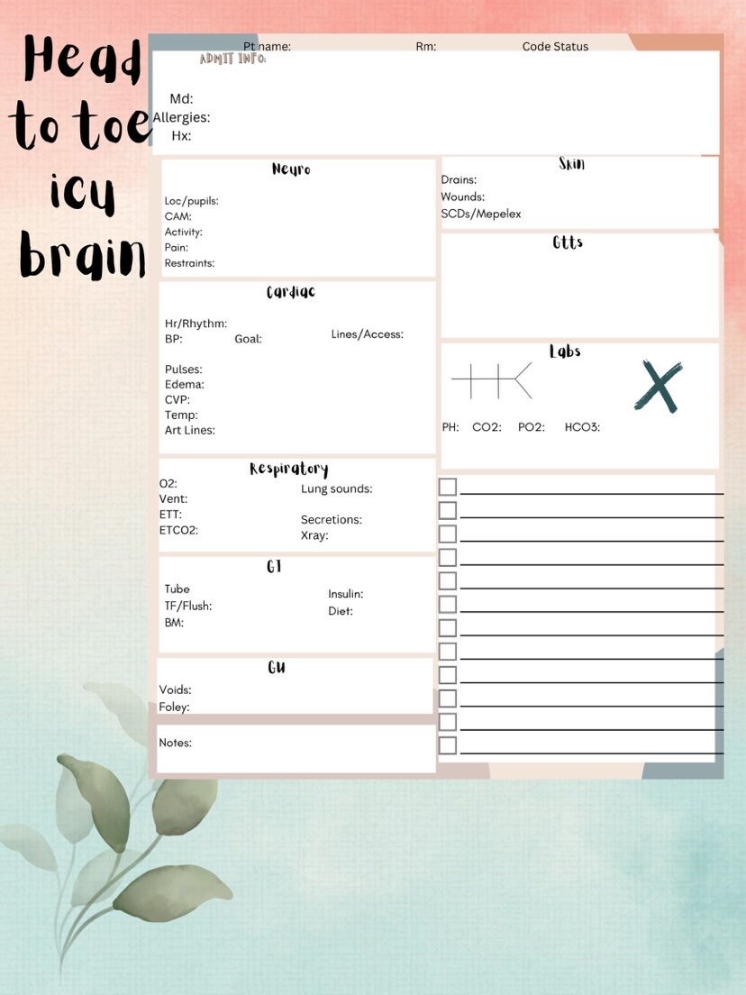 ICU (intensive Care) Report Sheet (brain) for the Critical Care ...