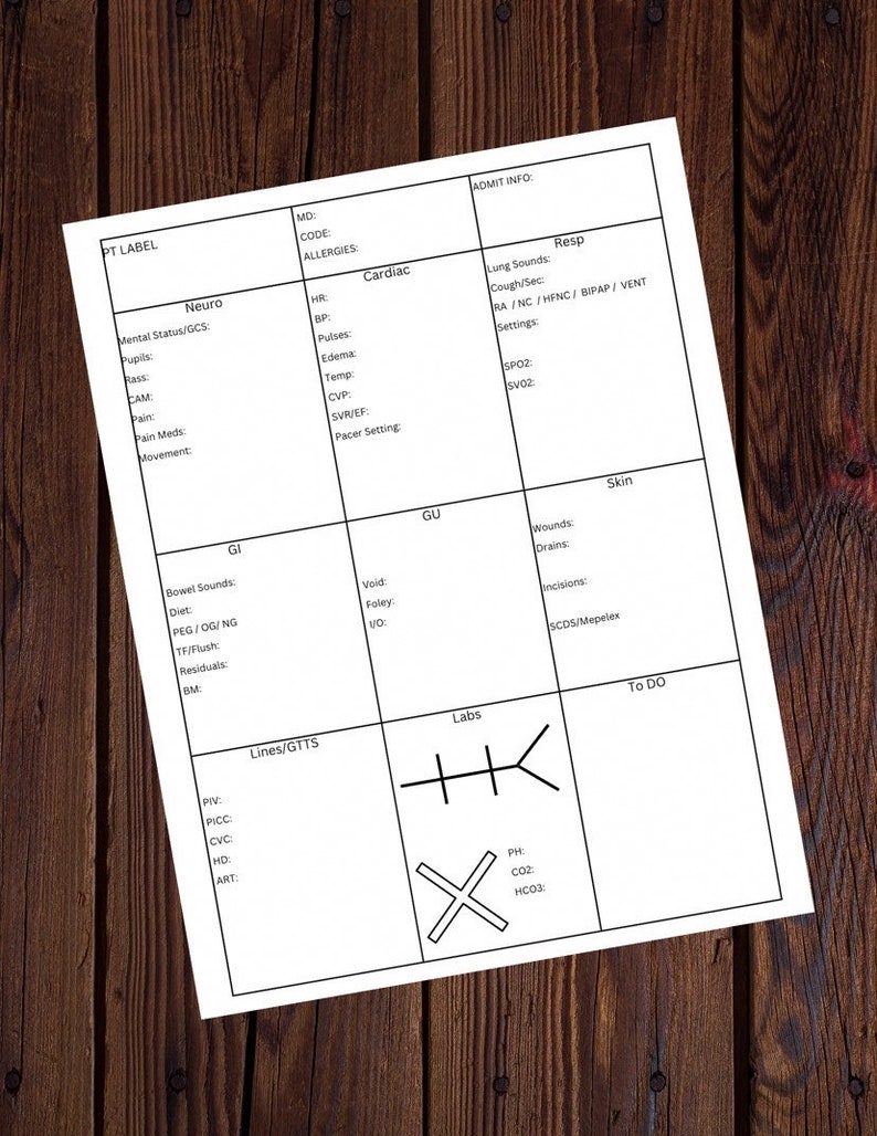 Intensive Care (icu) Report Sheet, Basic Nurse Brain. Dayshift ...