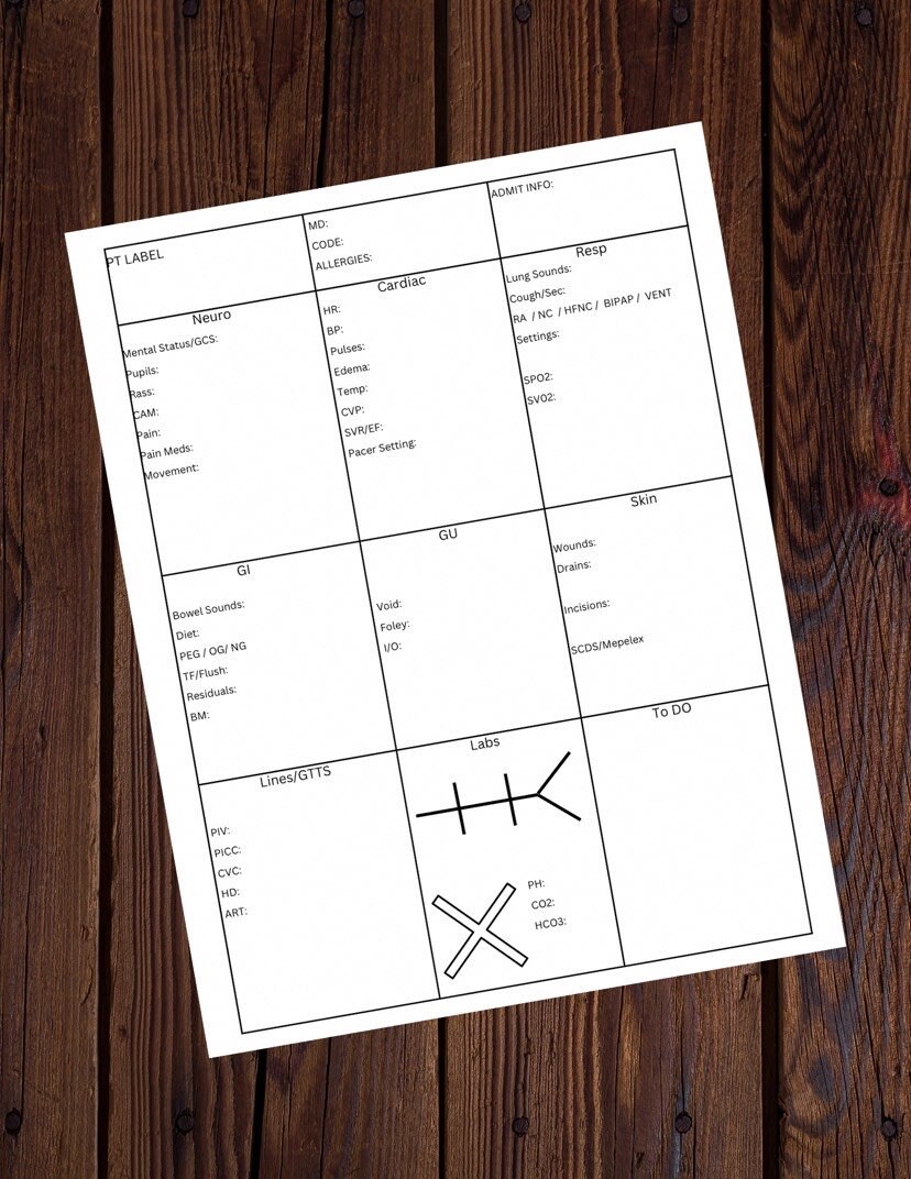 Intensive Care (icu) Report Sheet, Basic Nurse Brain. Dayshift ...