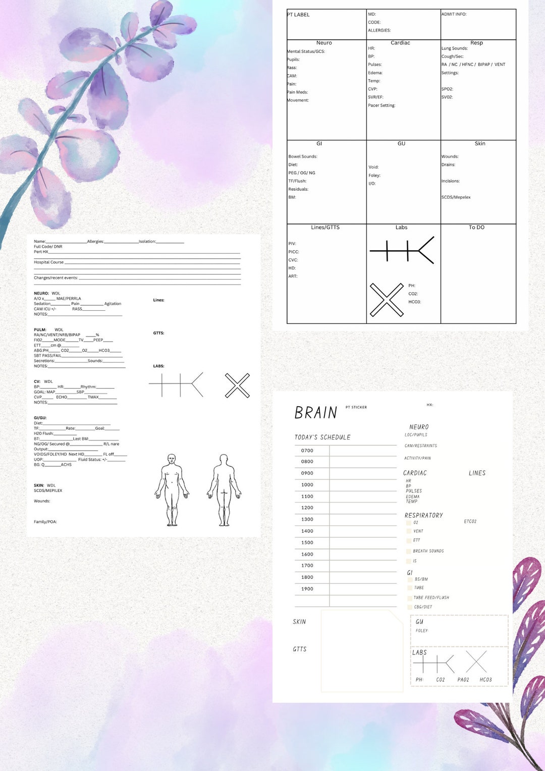 ICU Nurse Report Sheets: Critical Care Nursing Templates - Etsy