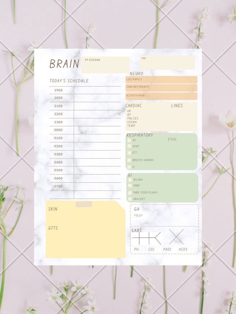 ICU Critical Care Nurse Brain Sheet Night/day RN Report Sheet - Etsy