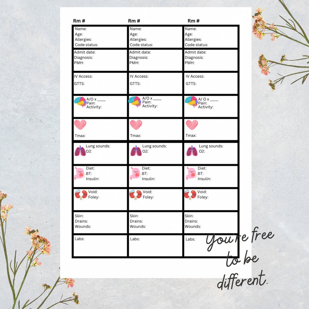 3 Patient Nurse Report Sheet, Simple to Use Nurse Brain - Etsy
