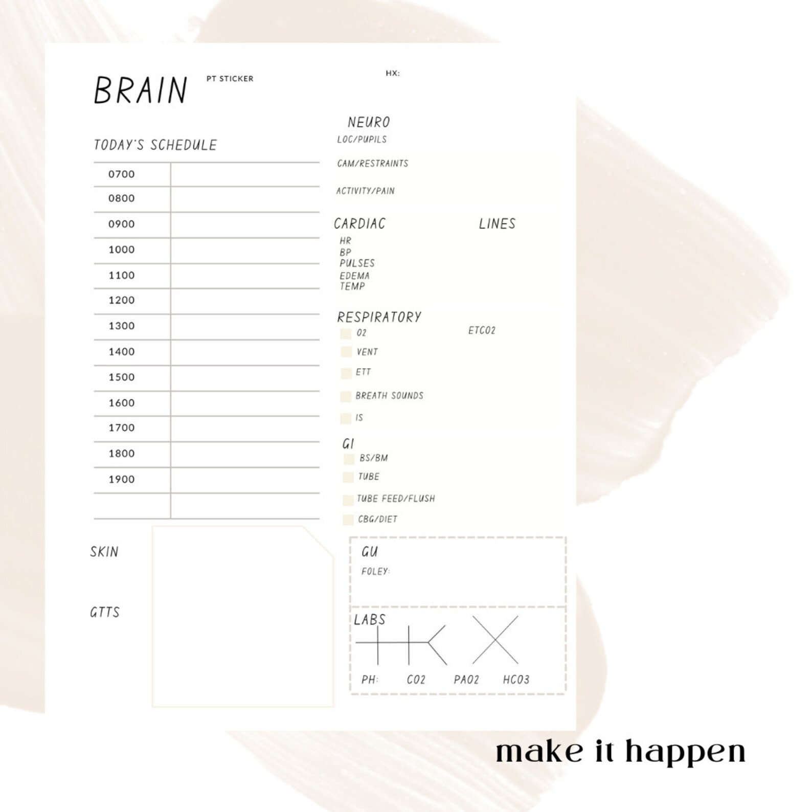 ICU Critical Care Nurse Brain Sheet Night/day RN Report Sheet - Etsy