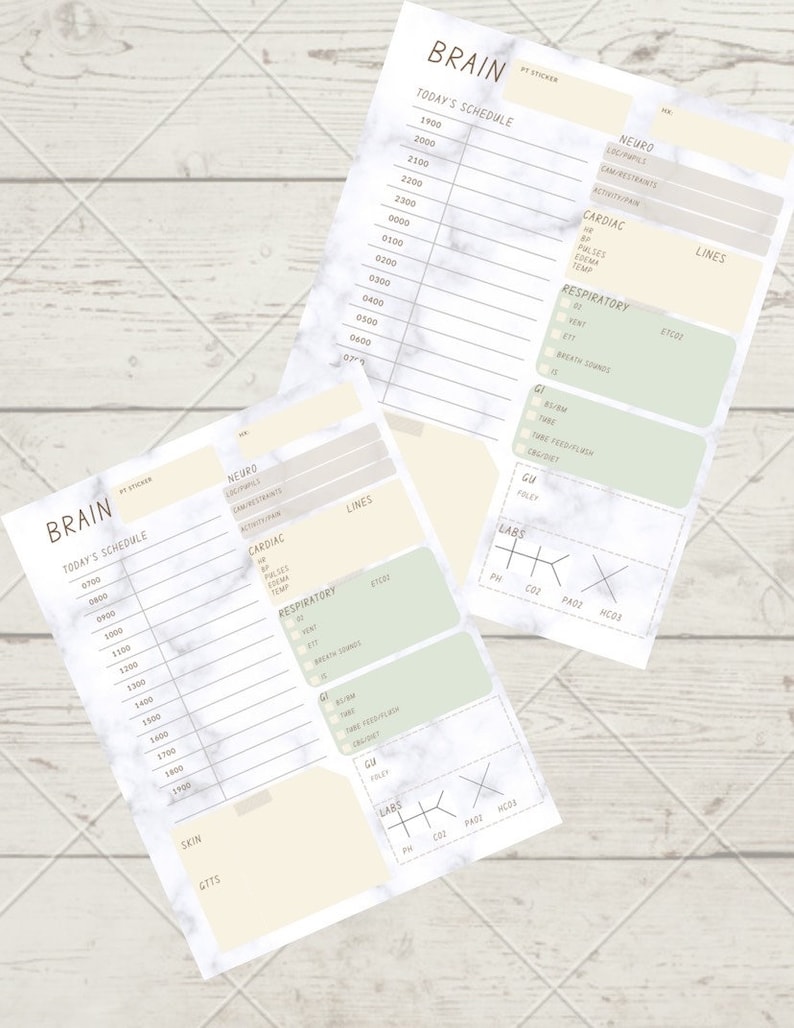 ICU Critical Care Nurse Brain Sheet Night/day RN Report Sheet - Etsy