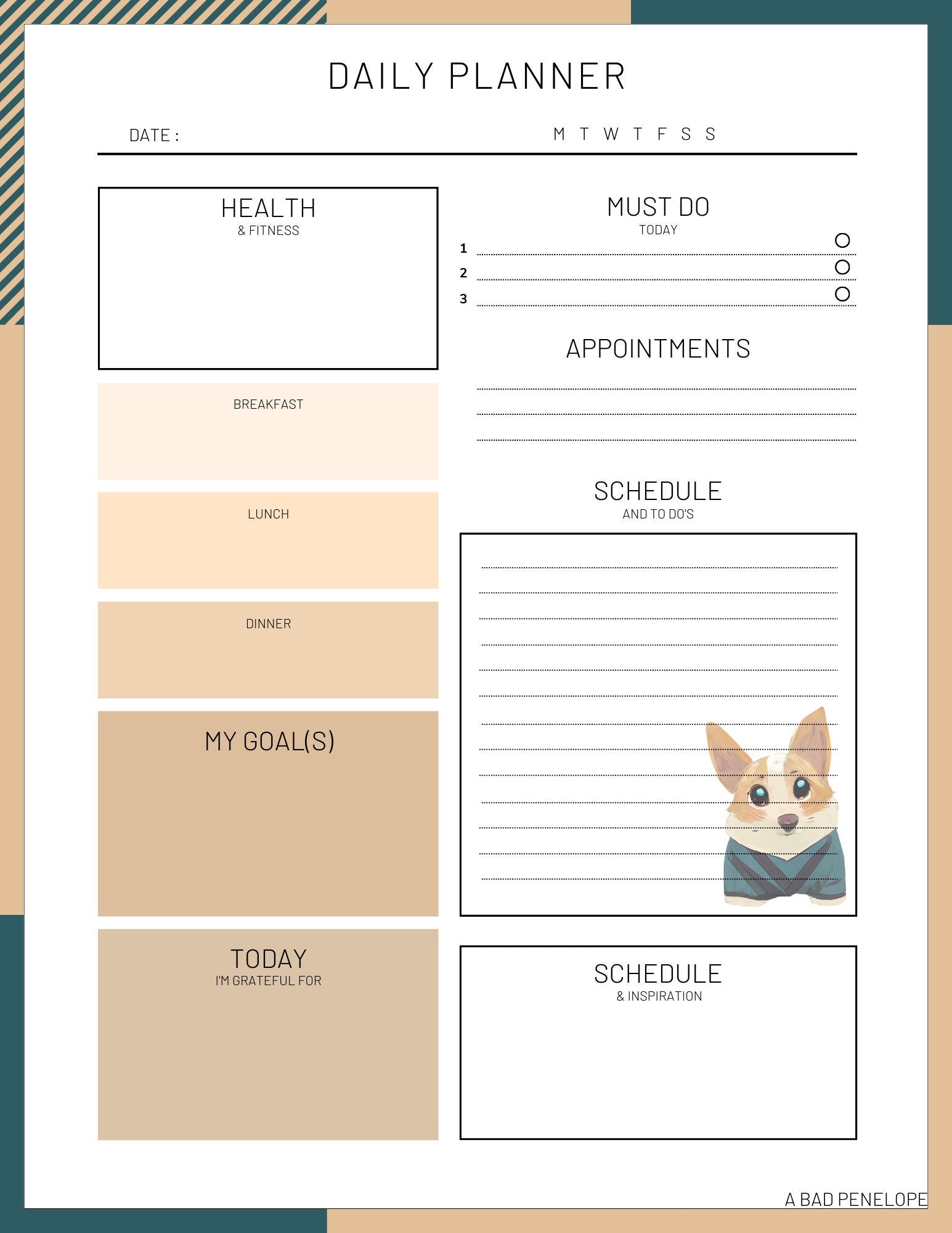 A Bad Penelope Corgi Digital Planner Template, Printable Download - Etsy