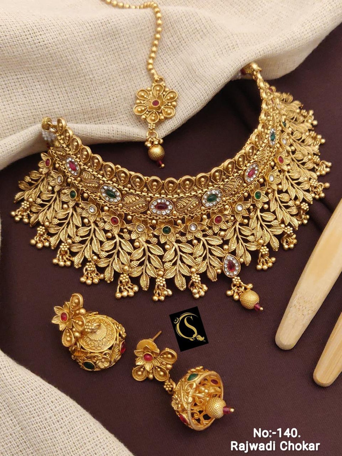 Gold Necklace India Choker Temple Jewelry South India Jewellery Temple ...