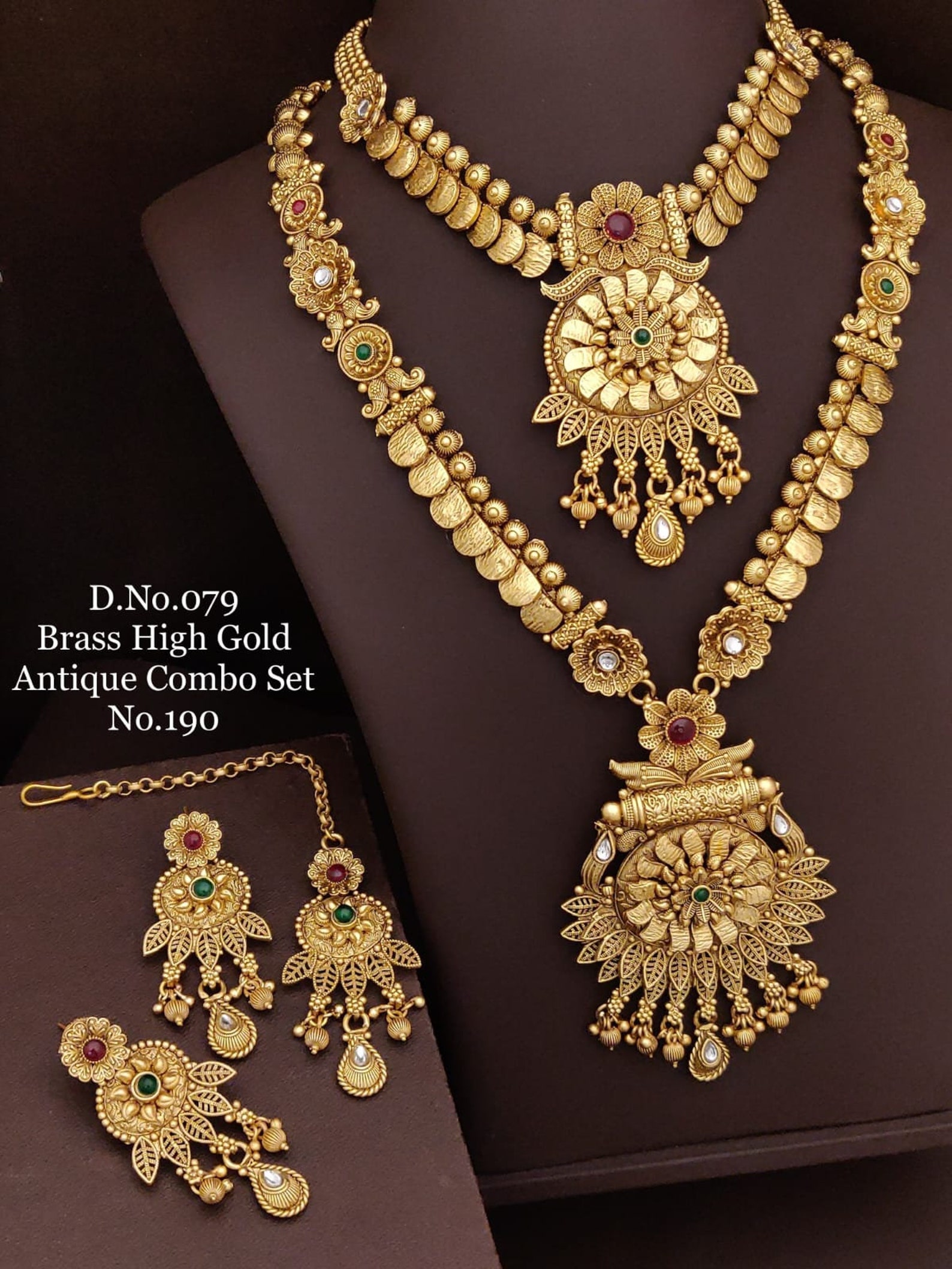 Antique Gold-plated Indian Jewelry Set With Necklace and Earrings ...