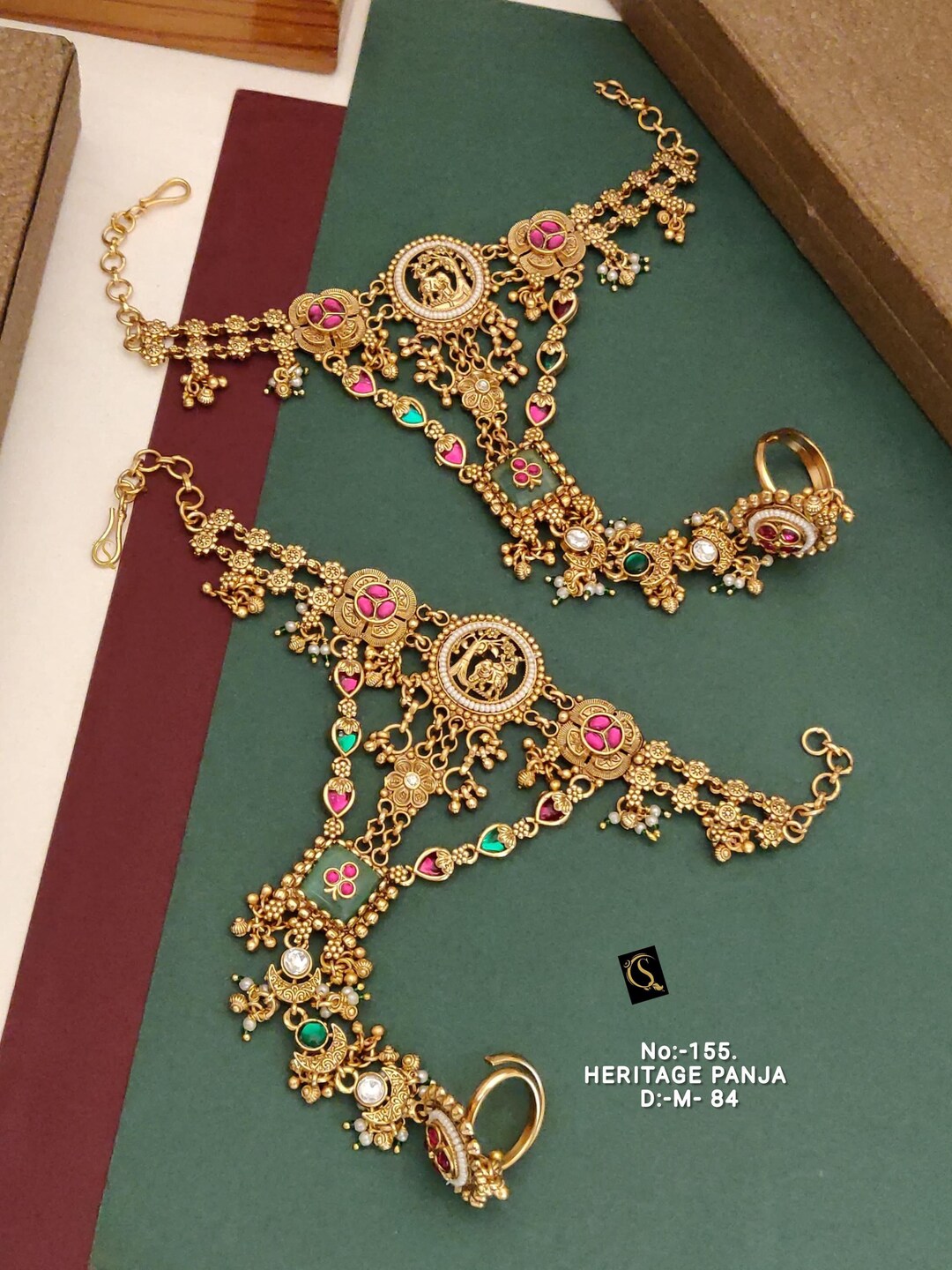 Kundan Bridal Hand Harness: Gold Plated Panja With Pearl Drops - Etsy
