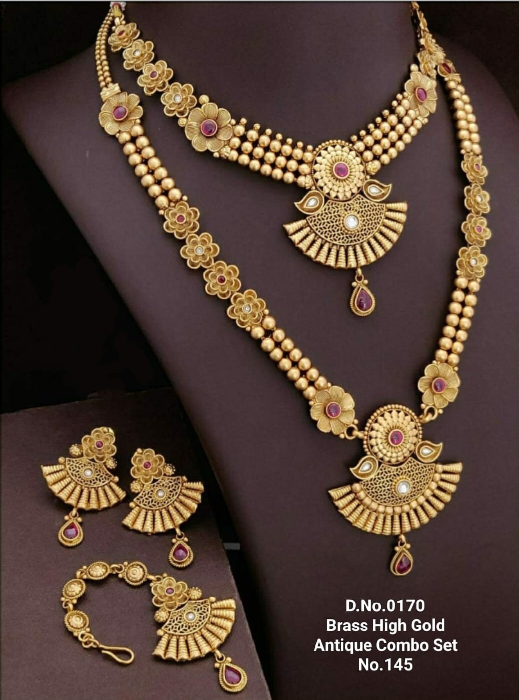 Antique Gold-plated Indian Jewelry Set With Necklace and Earrings ...