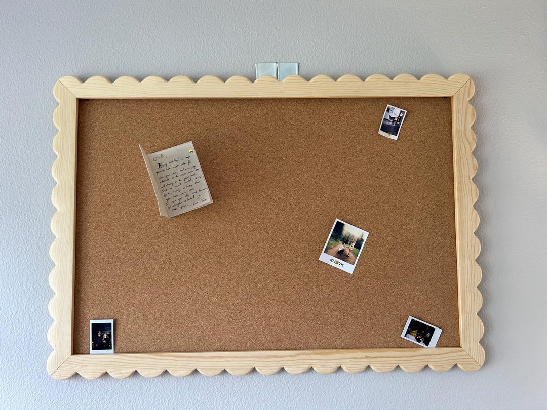 Framed Cork Bulletin Board in a Handmade Scalloped Wooden Frame Perfect ...