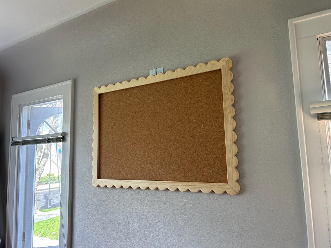 Framed Cork Bulletin Board in a Handmade Scalloped Wooden Frame ...