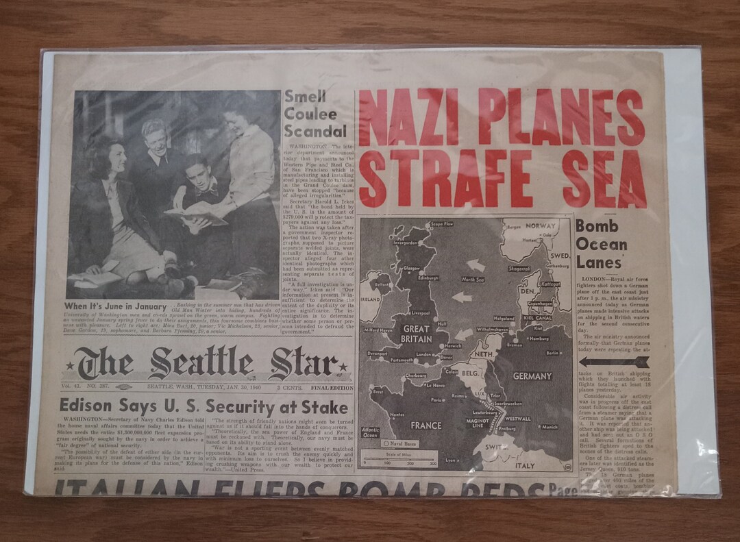 Vintage the Seattle Star Newspaper, January 30 1940, Vol. 41 No 287 - Etsy