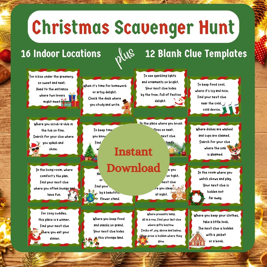 Indoor Christmas Scavenger Hunt, Indoor Christmas Treasure Hunt ...