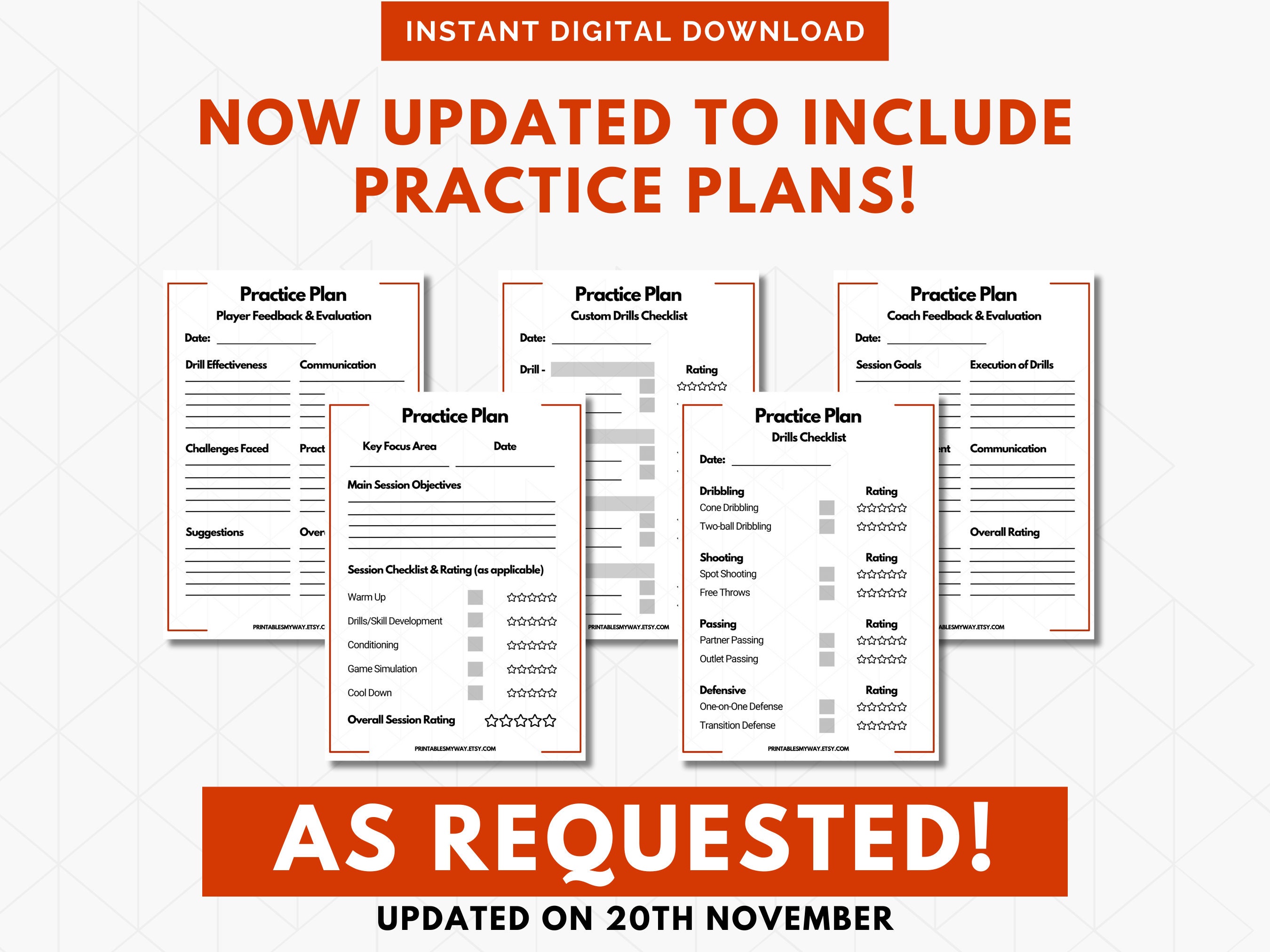 Basketball Coaching Planner – Printable Journal & Practice Plan Sheets ...